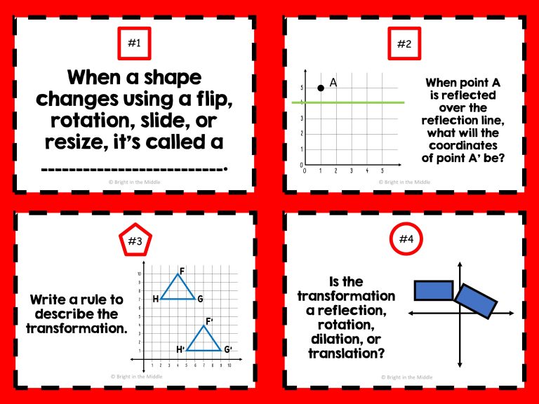 Properties of Transformations Task Cards - 8.G.1 - Bright in the Middle