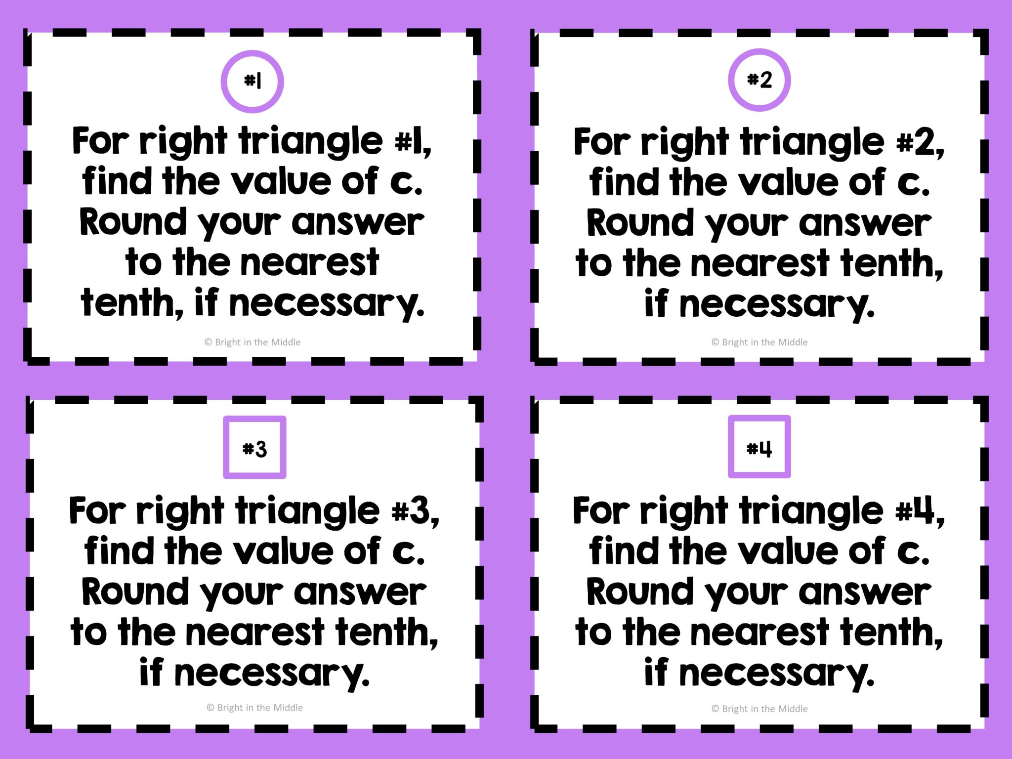 Pythagorean Theorem on a Coordinate Plane Task Cards - Bright in the Middle