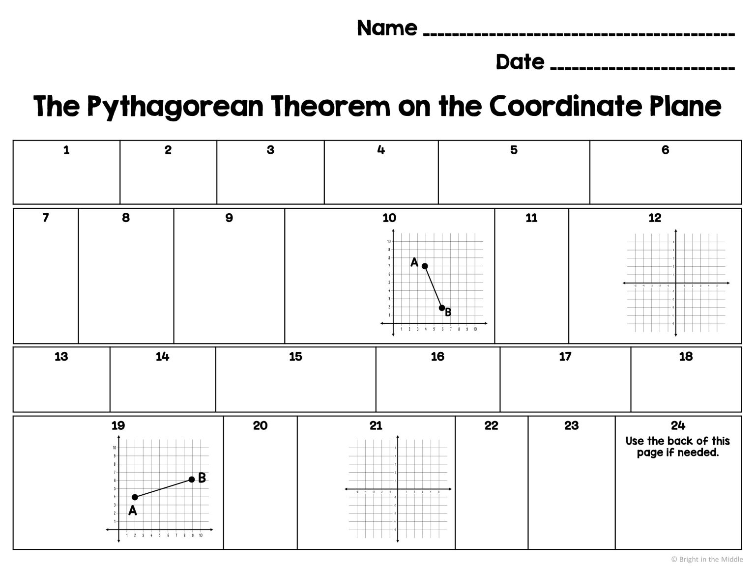 Pythagorean Theorem on a Coordinate Plane Task Cards - Bright in the Middle