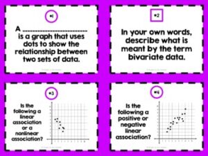 Scatter Plots Task Cards - 8.SP.1 - Bright in the Middle