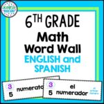6th Grade Math Word Wall Cards - ENGLISH AND SPANISH - Bright in the Middle