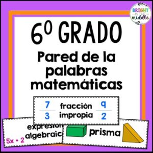 6th Grade Math Word Wall Cards - ENGLISH AND SPANISH - Bright in the Middle