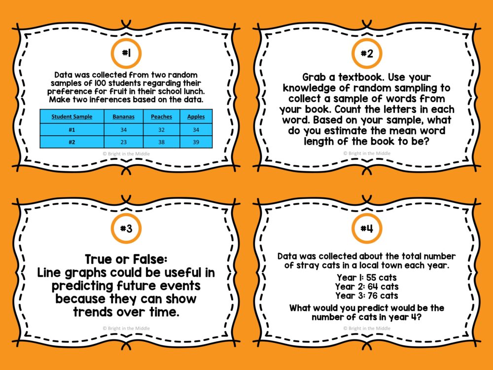 Making Inferences from Random Samples Task Cards: 7.SP.2 - Bright in ...