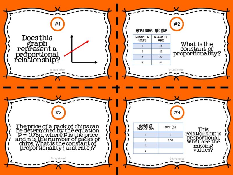 Proportional Relationships Task Cards: 7.RP.2 - Bright in the Middle