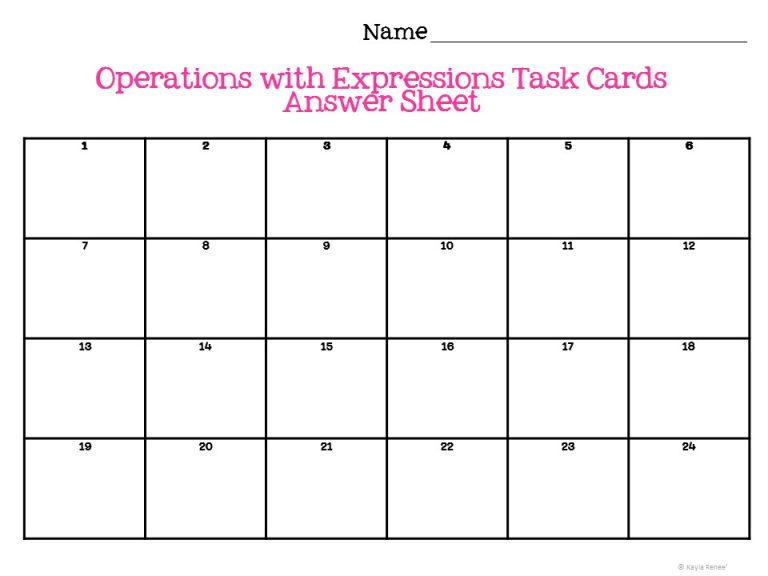 Algebraic Expressions Activity - Operations with Algebraic Expressions ...