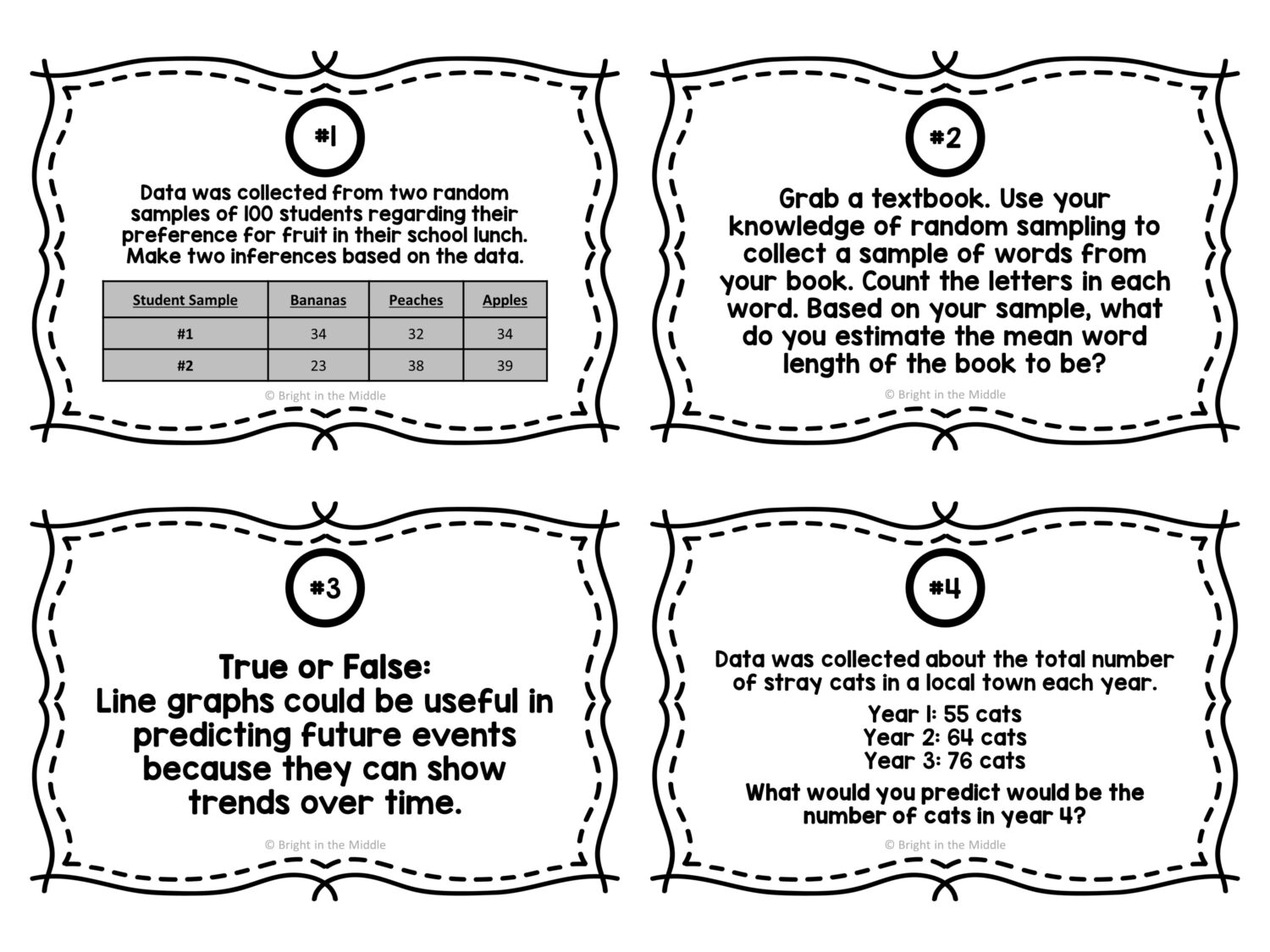 Making Inferences from Random Samples Task Cards: 7.SP.2 - Bright in ...