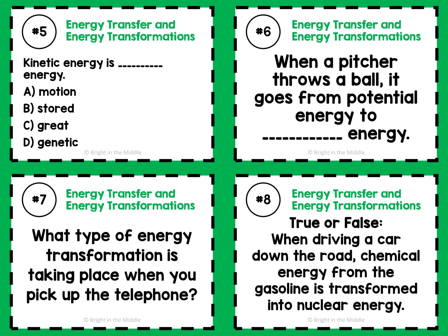 Energy Transfer and Energy Transformations Task Cards - Bright in the ...