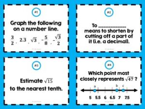 Approximating/Estimating Square Roots Task Cards: 8.NS.2 - Bright in ...