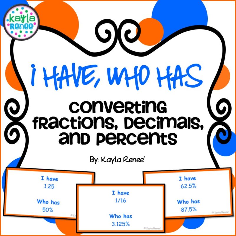 Fractions Decimals and Percents Game - I Have, Who Has - Bright in the ...