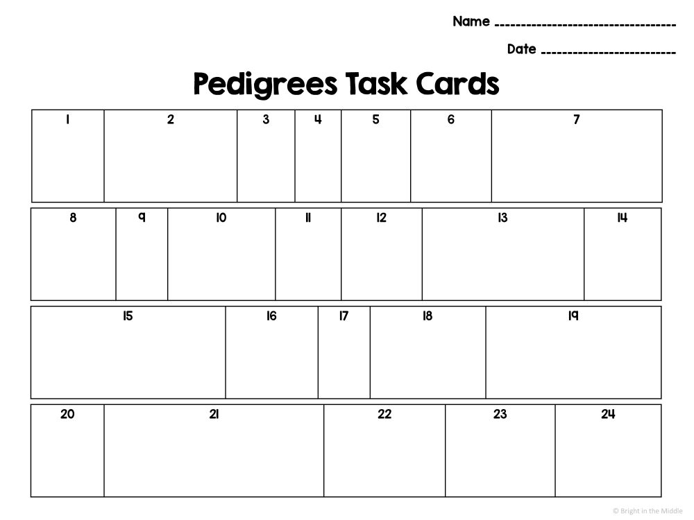 Pedigree Chart Practice - Task Cards - Bright in the Middle