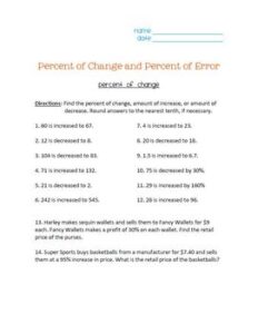 Percent of Change and Percent of Error Practice Sheet: 7.RP.3 - Bright ...