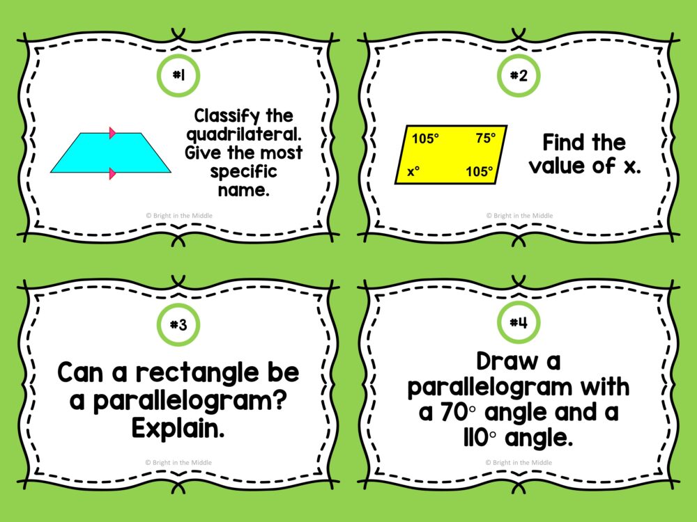Quadrilaterals Task Cards: 7.G.5 - Bright in the Middle
