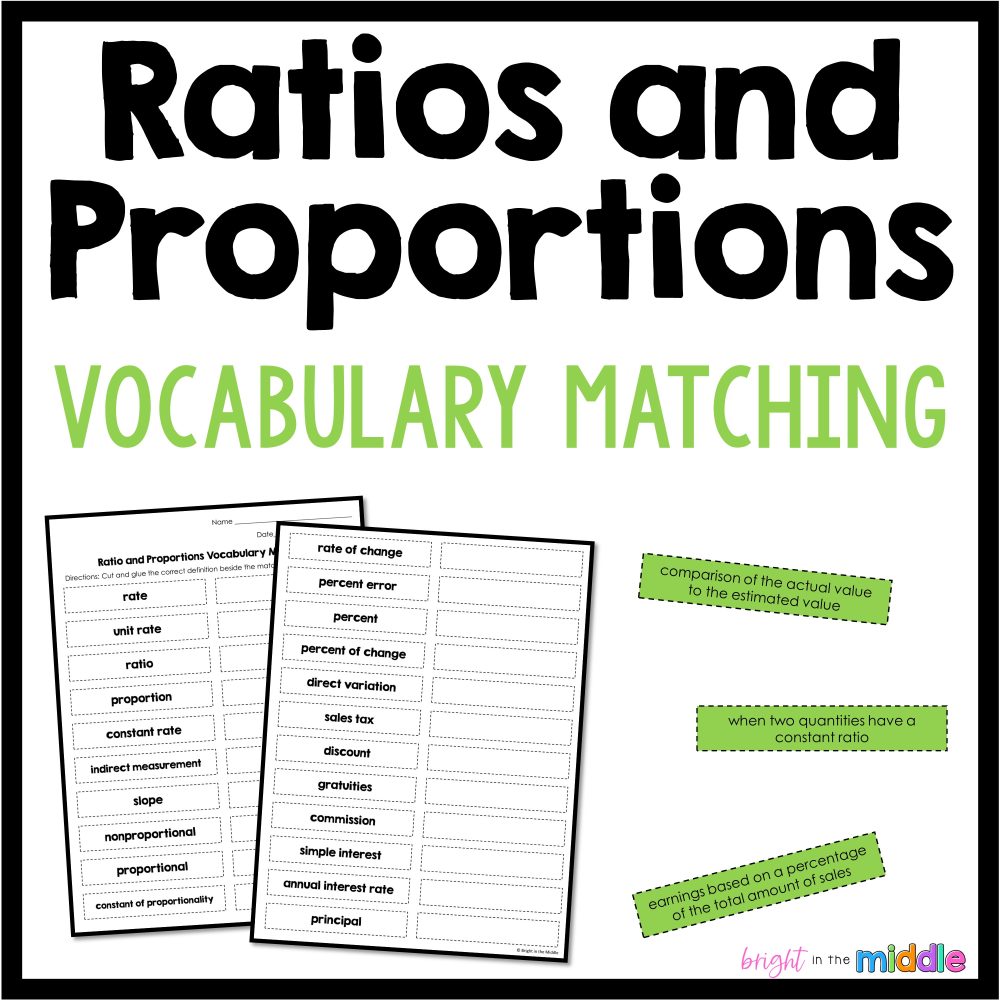 Ratios and Proportions Review - Vocabulary Matching - Cut and Glue ...