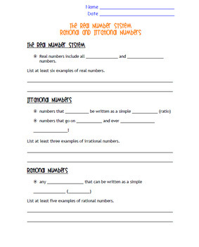 Real Number System Guided Notes and Lessons