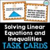 Solving Linear Equations and Linear Inequalities Task Cards - Bright in ...
