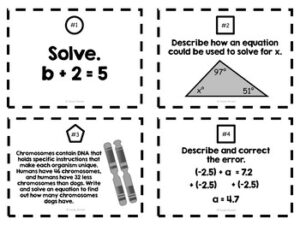 Solving Linear Equations and Linear Inequalities Task Cards - Bright in ...