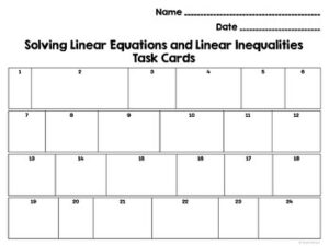 Solving Linear Equations and Linear Inequalities Task Cards - Bright in ...