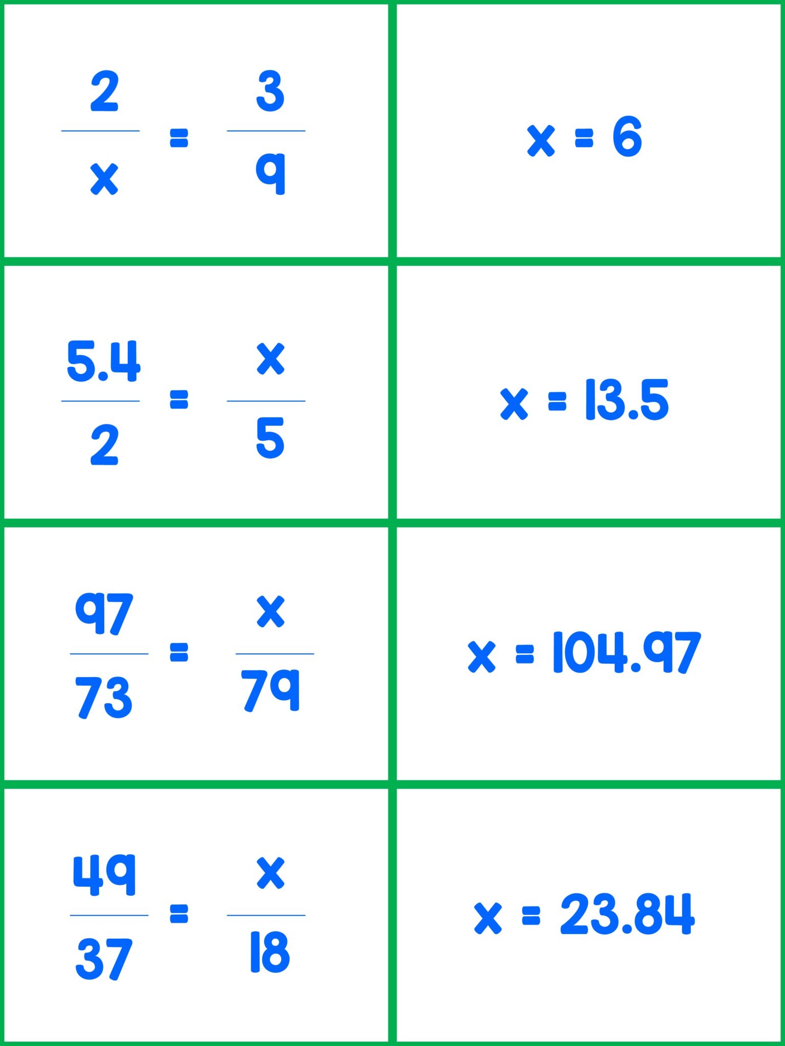 Solving Proportions Game - Bright in the Middle