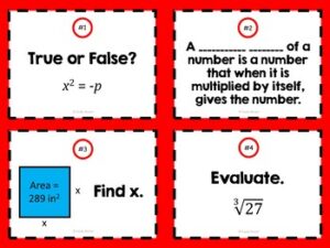 8th Grade Square Roots and Cube Roots Task Cards - Bright in the Middle