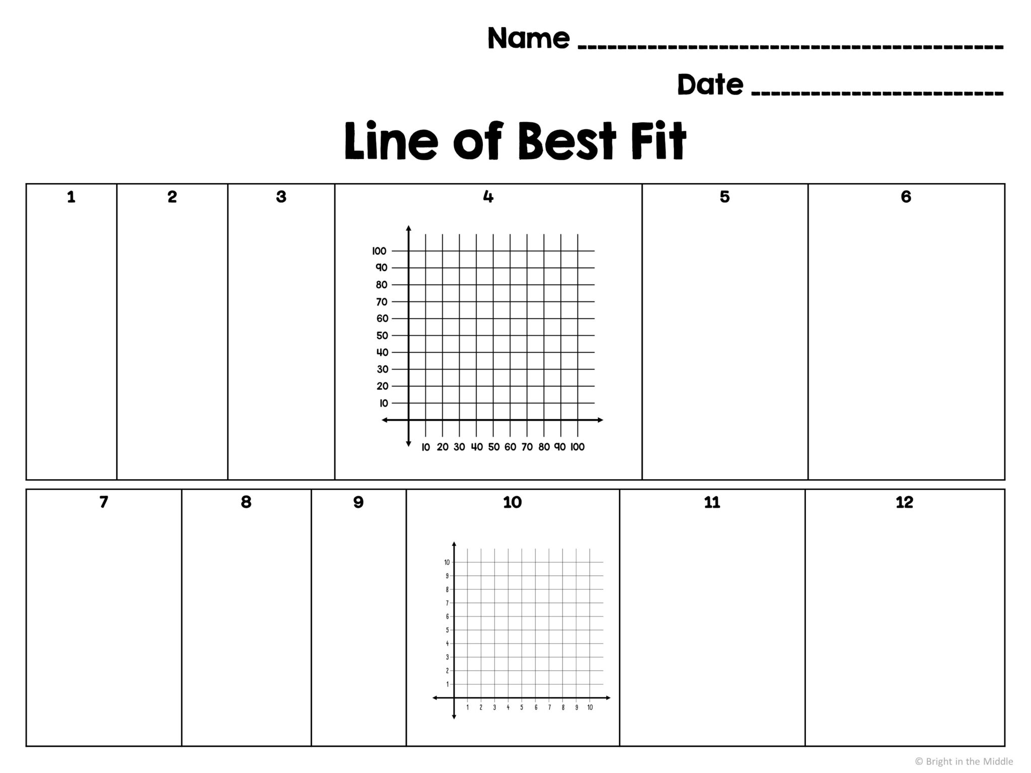 Line of Best Fit Scatter Plot Task Cards - Bright in the Middle