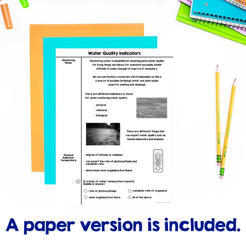 Water Quality Indicators Lesson - Bright in the Middle