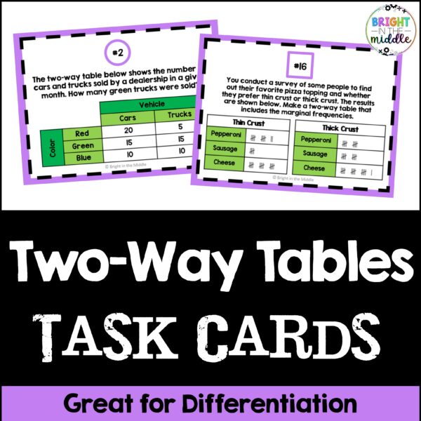 Two-Way Tables Activity - Task Cards - Bright in the Middle