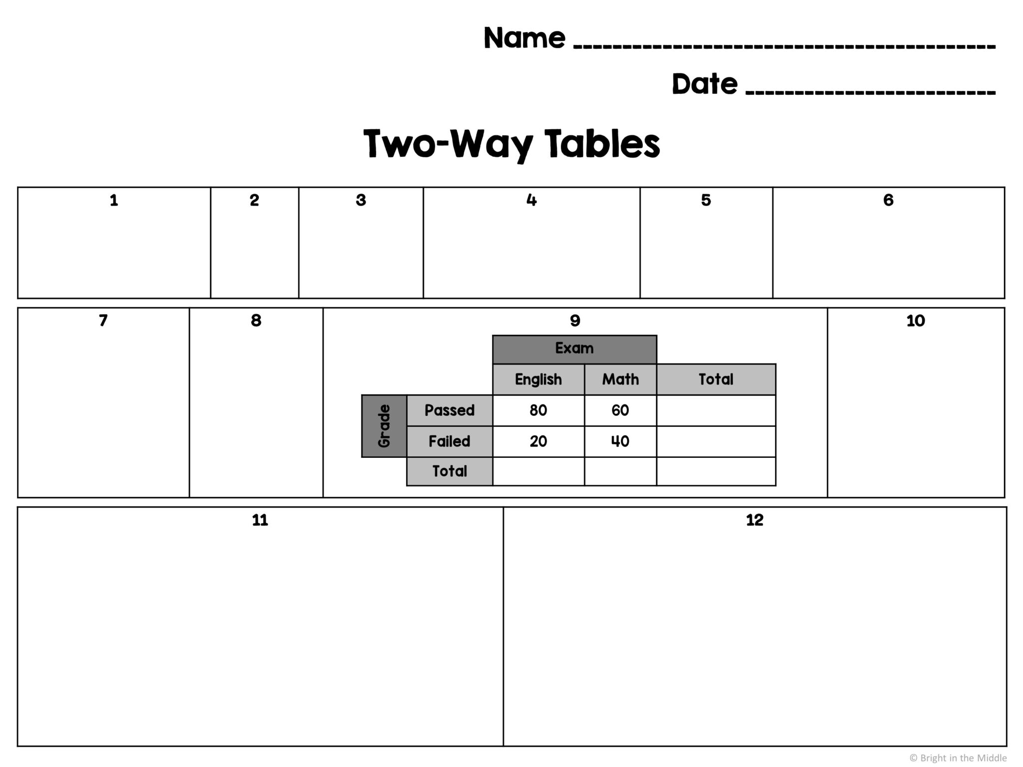 Two-Way Tables Activity - Task Cards - Bright in the Middle
