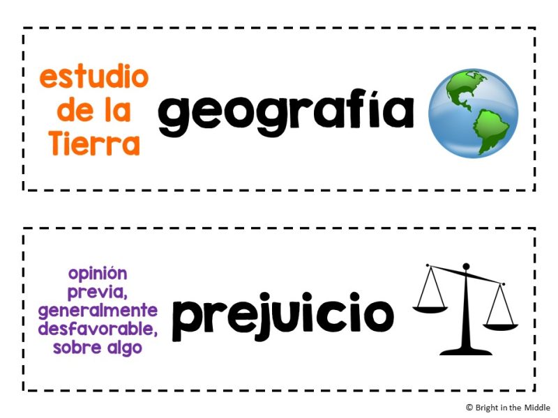 8th Grade Social Studies Word Wall in Spanish - 96 Words - Bright in ...